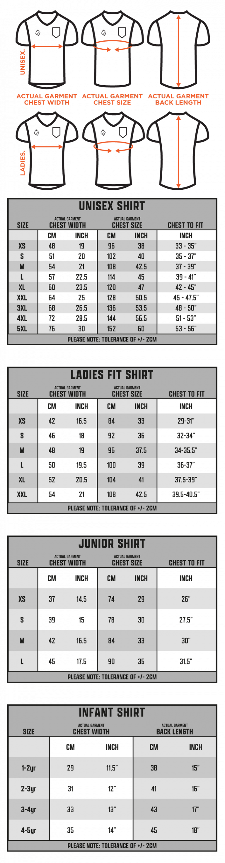 Shirt Size Guide - HOPE + GLORY Sportswear